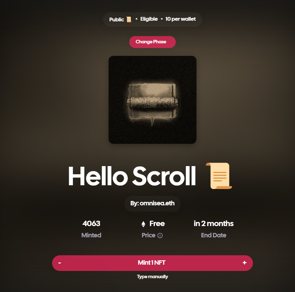 Mint "Hello Scroll" NFT by Omnisea 📜 — Scroll Guide
