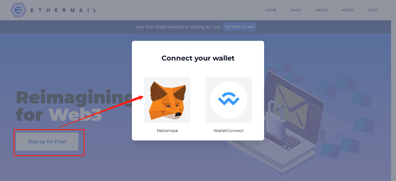 Web3 电子邮件 EtherMail 注册领取代币&发送邮件教程 - WHeart | Bress.xyz