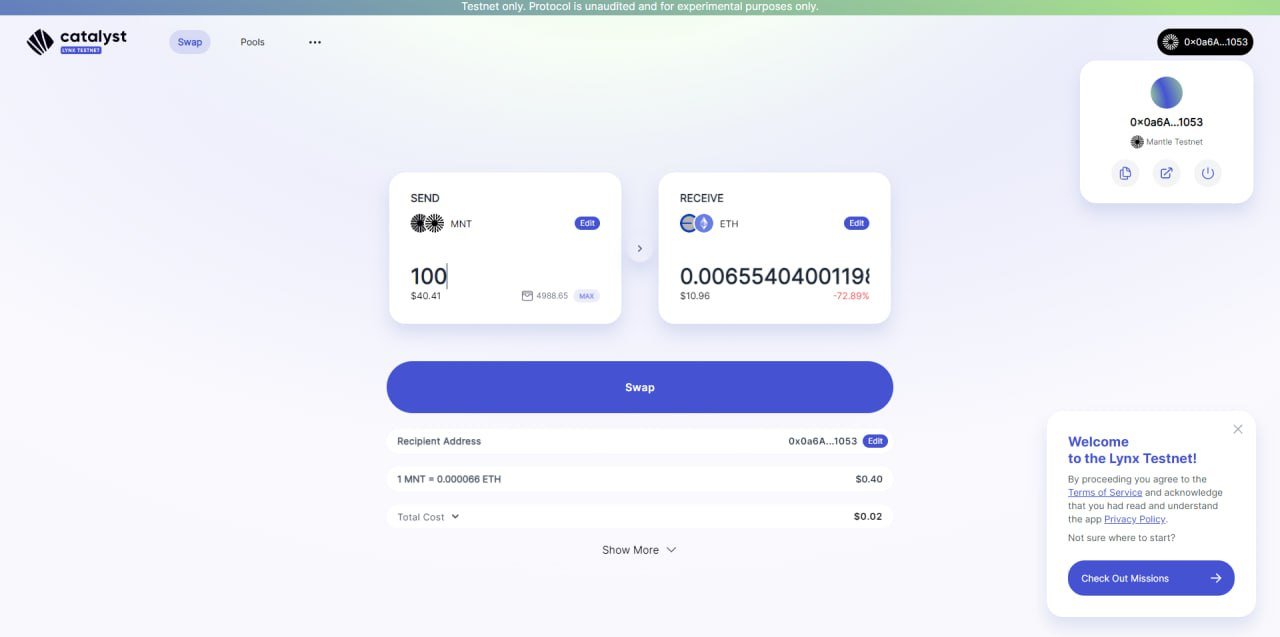 How to interact with Catalyst Lynx Testnet — Atoms Research